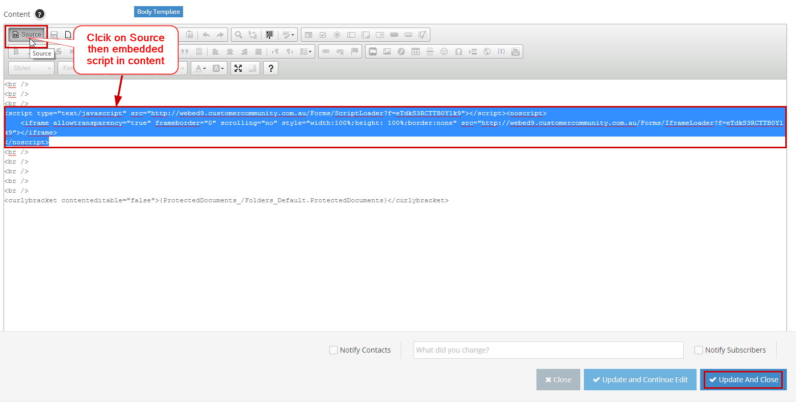 WebEd User Guide - How to Embed a Form Script in HTML